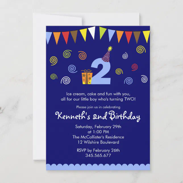 2nd Birthday Boy's Cute Party Invitation | Zazzle