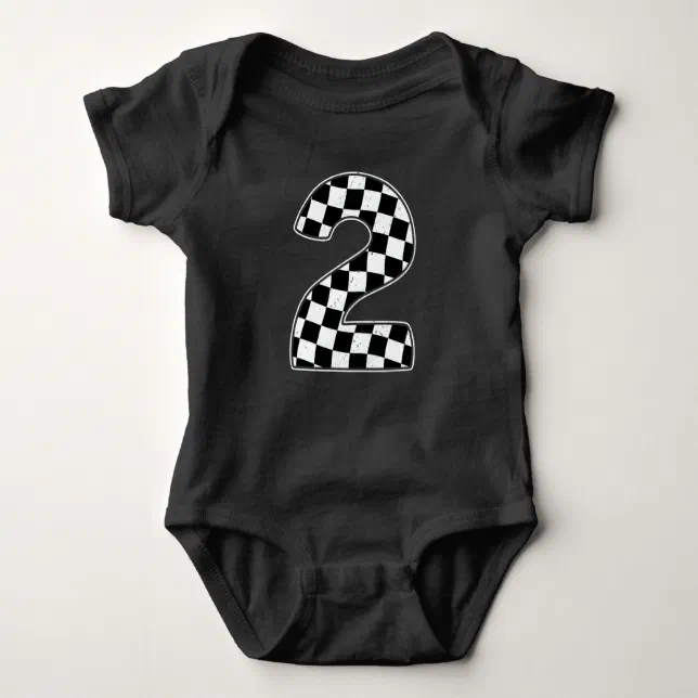 2nd Birthday Checkered Number 2 Car Racing Flag Baby Bodysuit | Zazzle