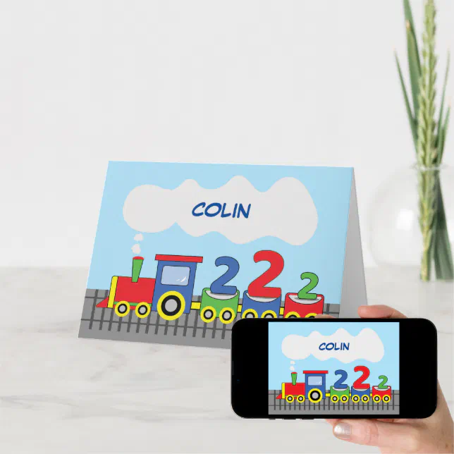 2nd Birthday Colorful Train on Track Card | Zazzle