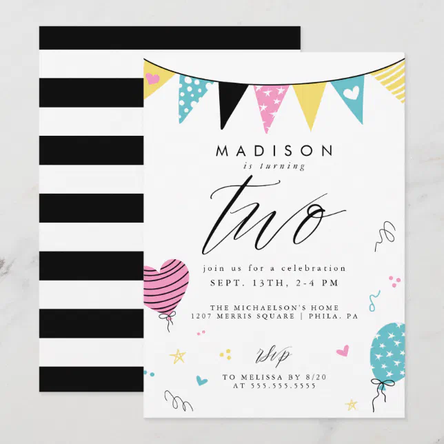 2ND BIRTHDAY | Cute Doodle Birthday Party Invitation | Zazzle