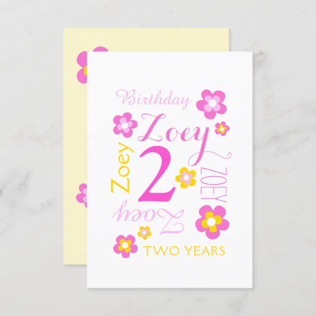 2nd birthday flower graphic yellow pink surprise invitation | Zazzle