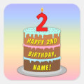 2nd Birthday: Fun Cake and Candle + Custom Name Square Sticker | Zazzle