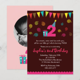 2nd Birthday Girl's Cute Party Invitation | Zazzle