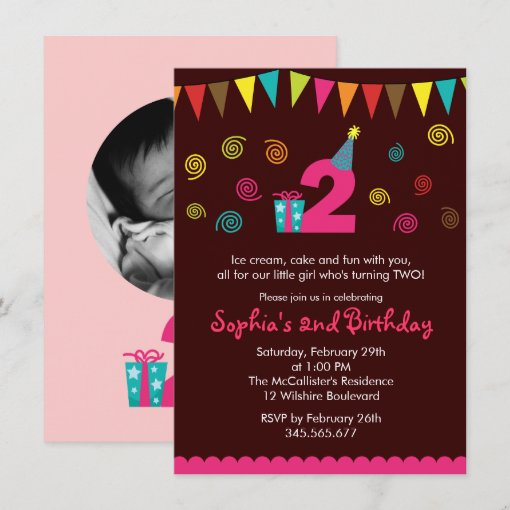 2nd Birthday Girl's Cute Party Invitation | Zazzle