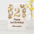 2nd Birthday Gold Balloons and Confetti Birthday Card | Zazzle