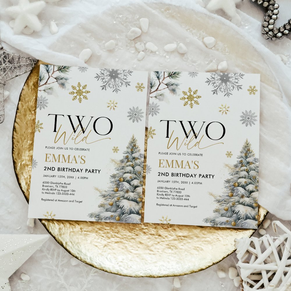 2nd Birthday Invitation, Gold Two Wild Birthday Invitation - Snuggle ...