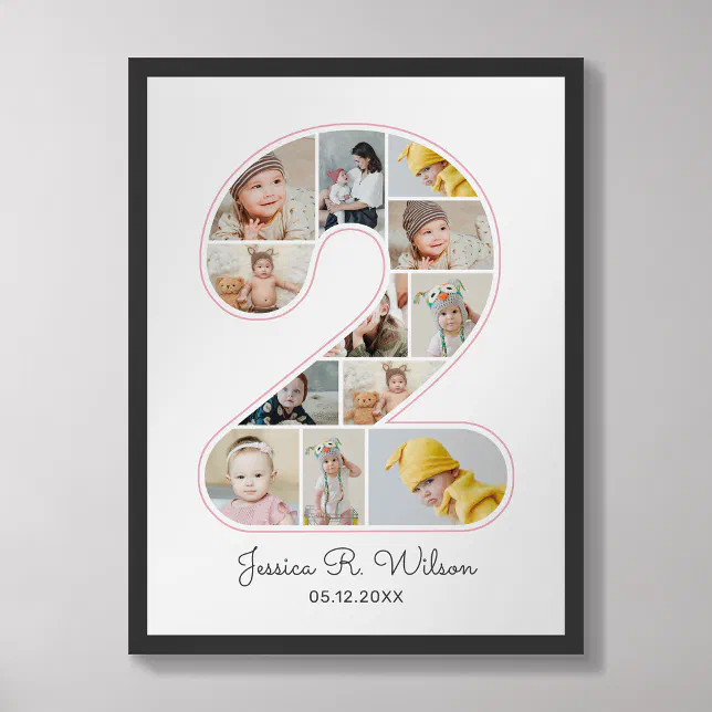 2nd Birthday Number 2 Photo Collage Baby Nursery Poster | Zazzle