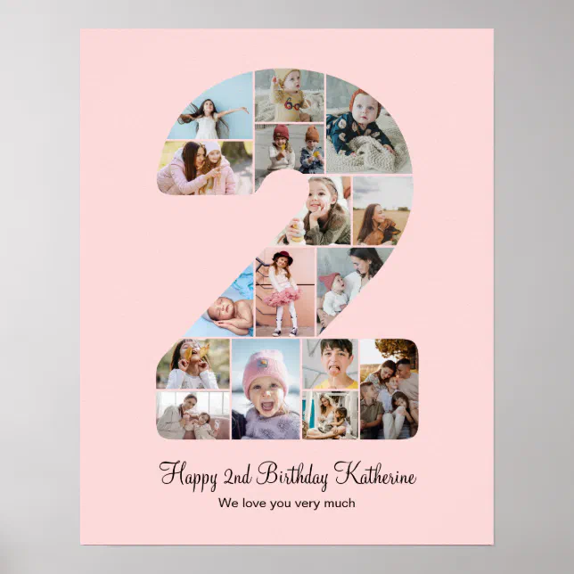 2nd Birthday Number 2 Photo Collage Custom Picture Poster | Zazzle