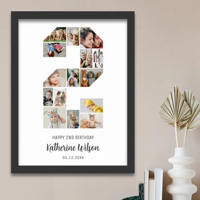 2nd Birthday Number 2 Photo Collage Custom Picture Poster | Zazzle