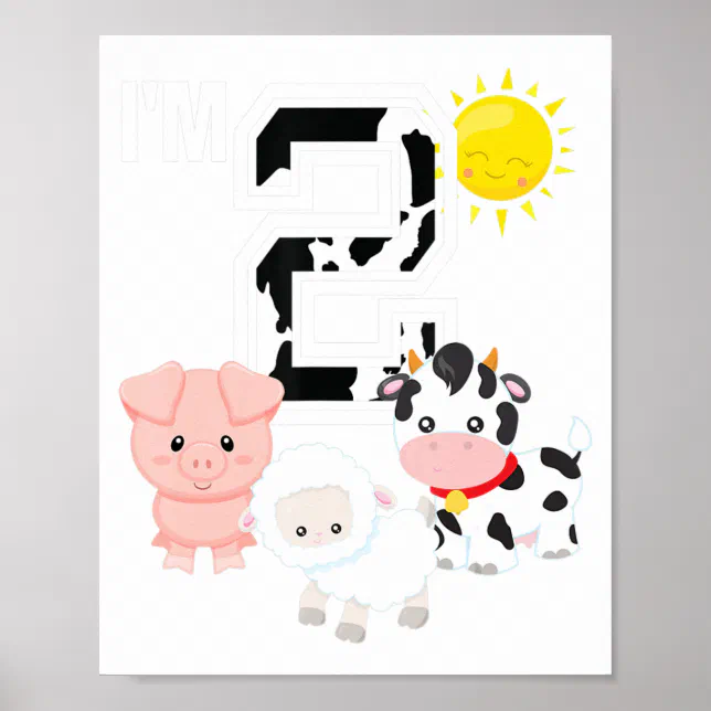 2nd Birthday Party Farm Animals Cow Number 2 Year Poster | Zazzle