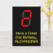 2nd Birthday: Red Digital Clock Style "2" + Name Card | Zazzle