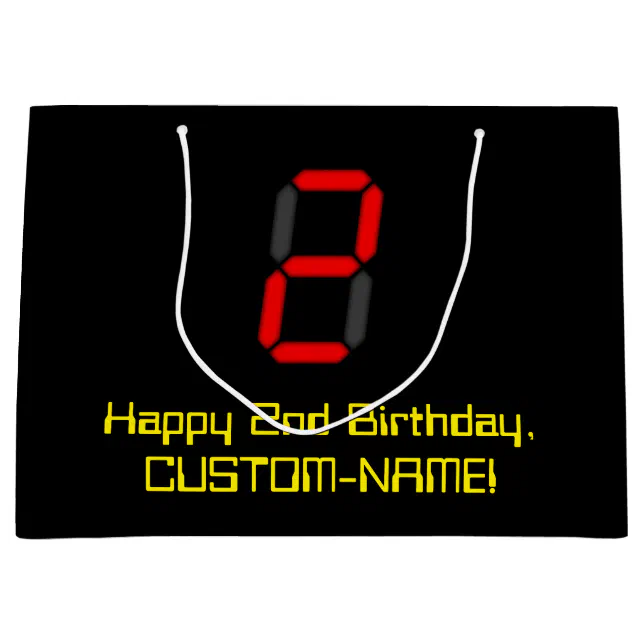 2nd Birthday: Red Digital Clock Style "2" + Name Large Gift Bag | Zazzle