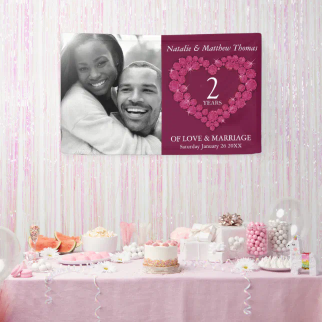 2nd Garnet Wedding Anniversary photo dark red Banner | Zazzle