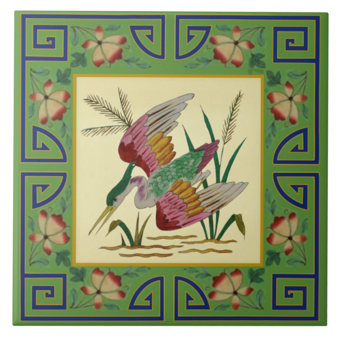2nd of Pair Minton Jade Asian Aesthetic Bird Repro Ceramic Tile | Zazzle