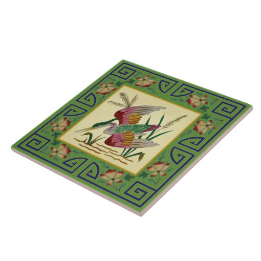 2nd of Pair Minton Jade Asian Aesthetic Bird Repro Ceramic Tile | Zazzle