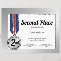 2nd Place Certificate Sports Certificate | Zazzle