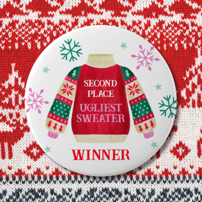2nd Place Ugly Sweater Contest Prize Winner Button | Zazzle