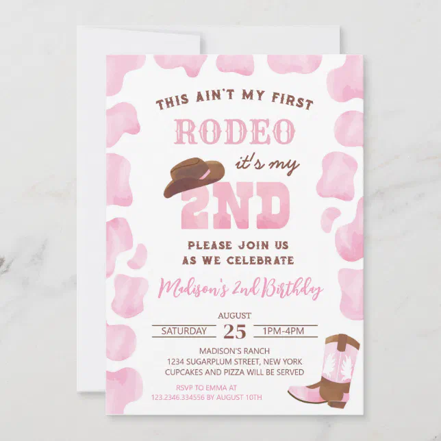 2nd Rodeo Cowgirl Second Birthday Invitations | Zazzle