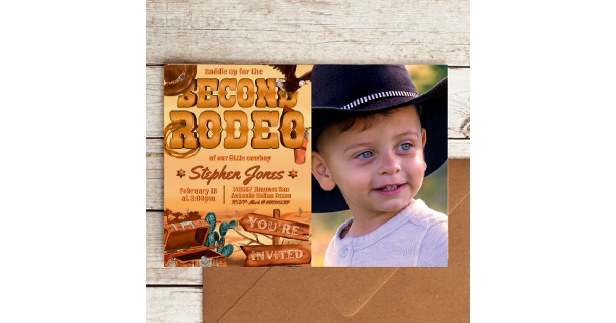 2nd Rodeo Landscape Invitation with Picture | Zazzle