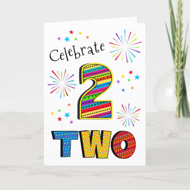 2nd Two BIG Fireworks Stars Happy Second Birthday Card | Zazzle