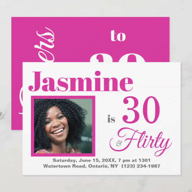 30 & Flirty Pink Birthday Photo Invitation | Zazzle