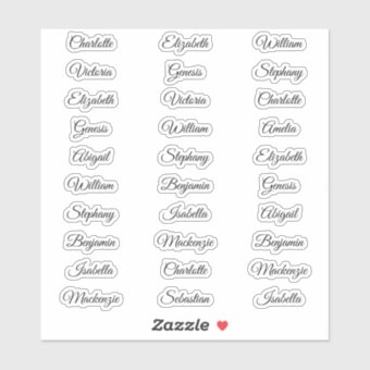 30 Guest first names Calligraphy Elegant script Sticker | Zazzle