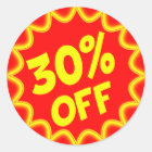 30 percent sale discount stickers, white and red classic round sticker ...