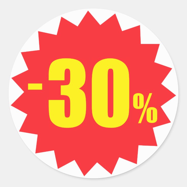 30 percent sale discount stickers, white and red classic round sticker ...