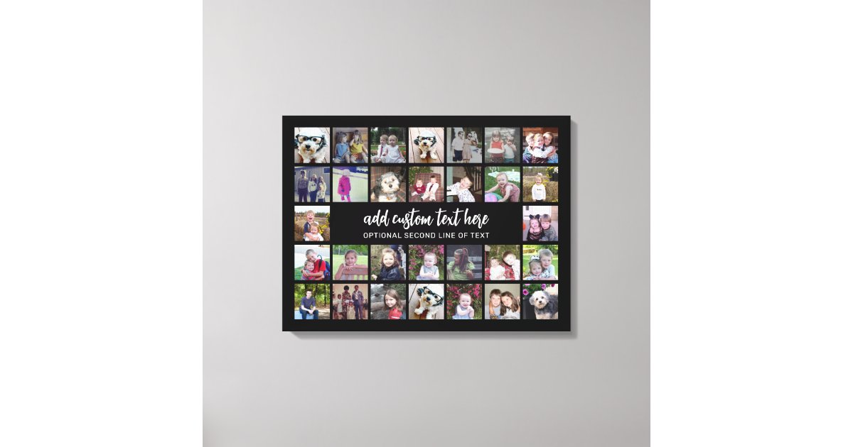 30 Photo Collage Grid - 2 Text boxes - black white Canvas Print | Zazzle