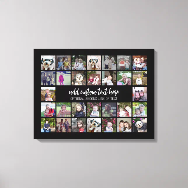 30 Photo Collage Grid - 2 Text boxes - black white Canvas Print | Zazzle
