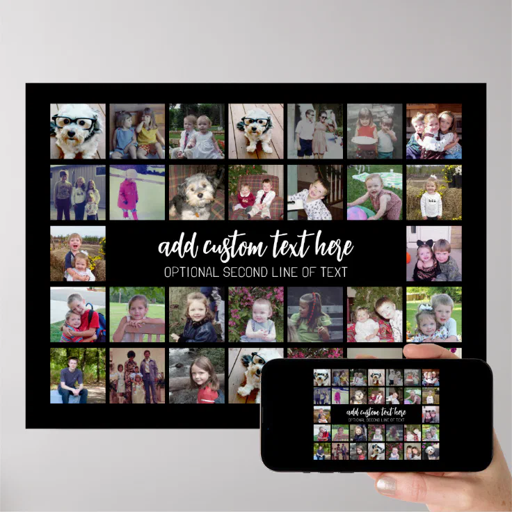 30 Photo Collage Grid - 2 Text boxes - black white Poster | Zazzle