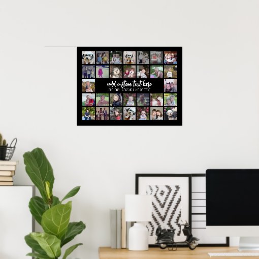 30 Photo Collage Grid - 2 Text boxes - black white Poster | Zazzle