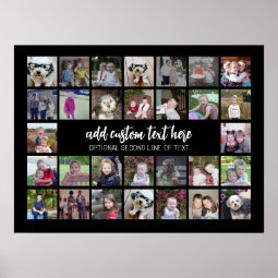 30 Photo Collage Grid - 2 Text boxes - black white Poster | Zazzle