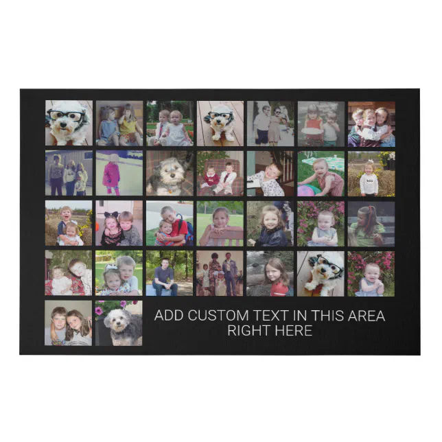 30 Photo Collage Grid - Text box - black white Faux Canvas Print | Zazzle