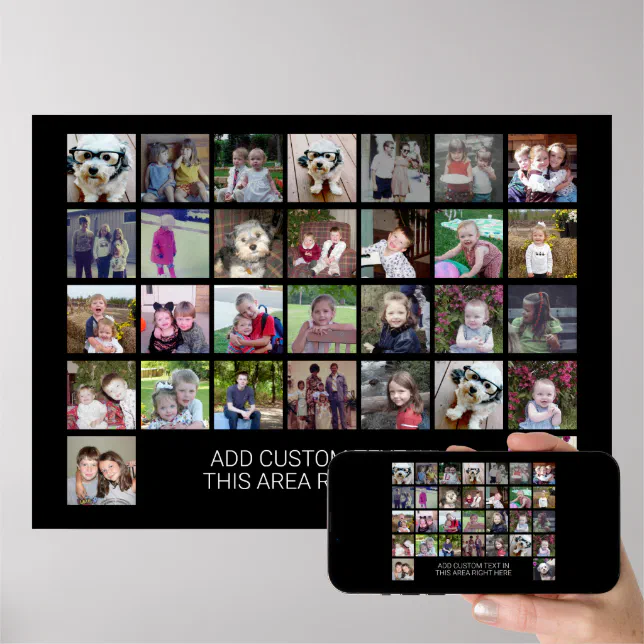 30 Photo Collage Grid - Text box - black white Poster | Zazzle