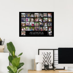 30 Photo Collage Grid - Text box - black white Poster | Zazzle