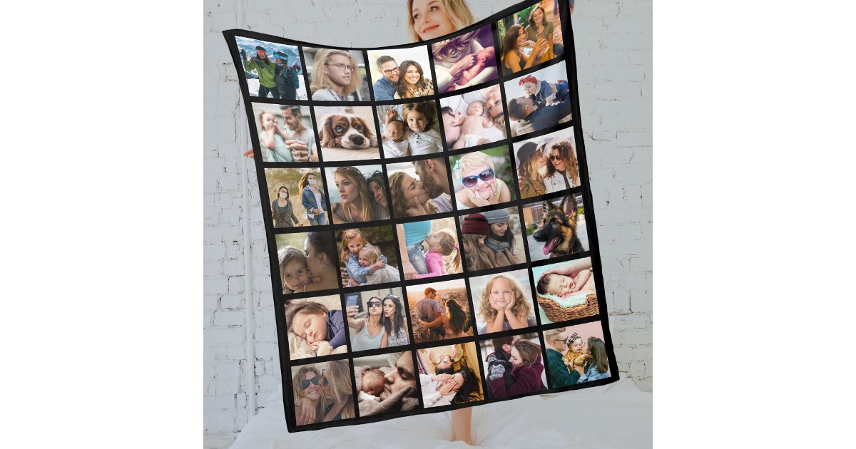 30 Square Photo Collage Template Fleece Blanket | Zazzle
