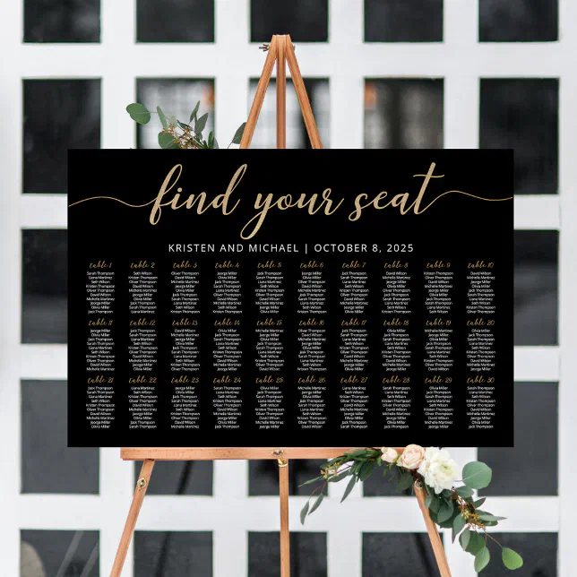 30 Tables Find Your Seat Black Seating Chart Foam Board | Zazzle
