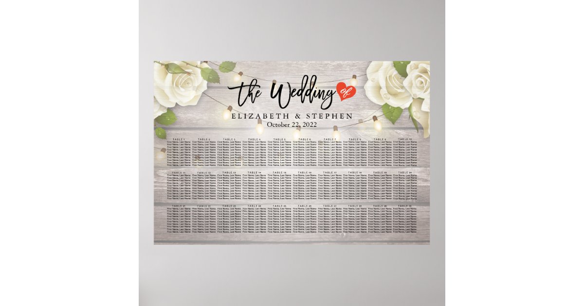 30+ Tables Wood Floral String Lights Seating Chart | Zazzle