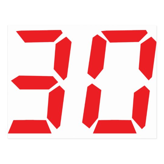 30 thirty red alarm clock digital number postcard | Zazzle.com