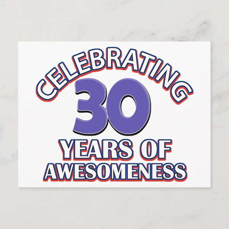 30 year old birthday designs and gifts postcard | Zazzle