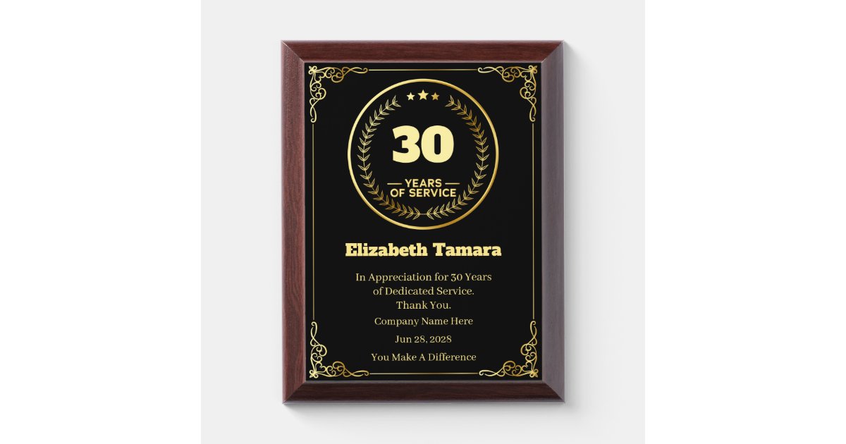 30 Year Work Anniversary | Employee Appreciation Award Plaque | Zazzle