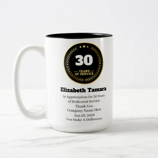 30 Year Work Anniversary | Employee Appreciation Two-Tone Coffee Mug ...