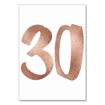 30Table Number White Metallic Pink Rose Gold Table Number | Zazzle