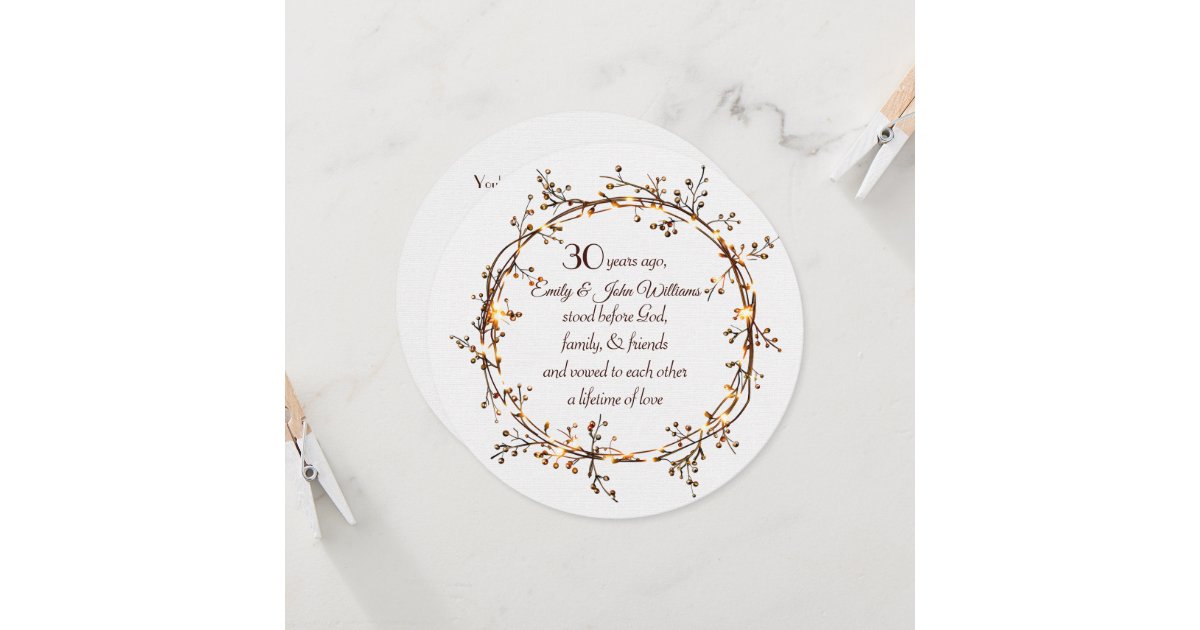 30th Anniversary Party Glowing Autumn Berry Wreath Invitation | Zazzle