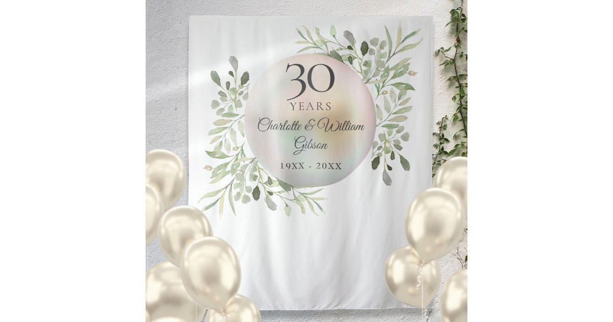 30th Anniversary Pearl Greenery Photo Backdrop | Zazzle