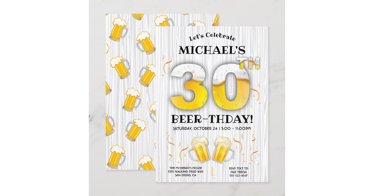 30th Beer Birthday Party Milestone Invitation | Zazzle