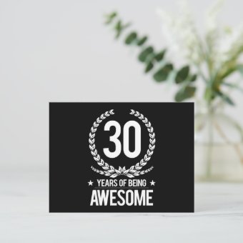 30th Birthday (30 Years Of Being Awesome) Postcard | Zazzle