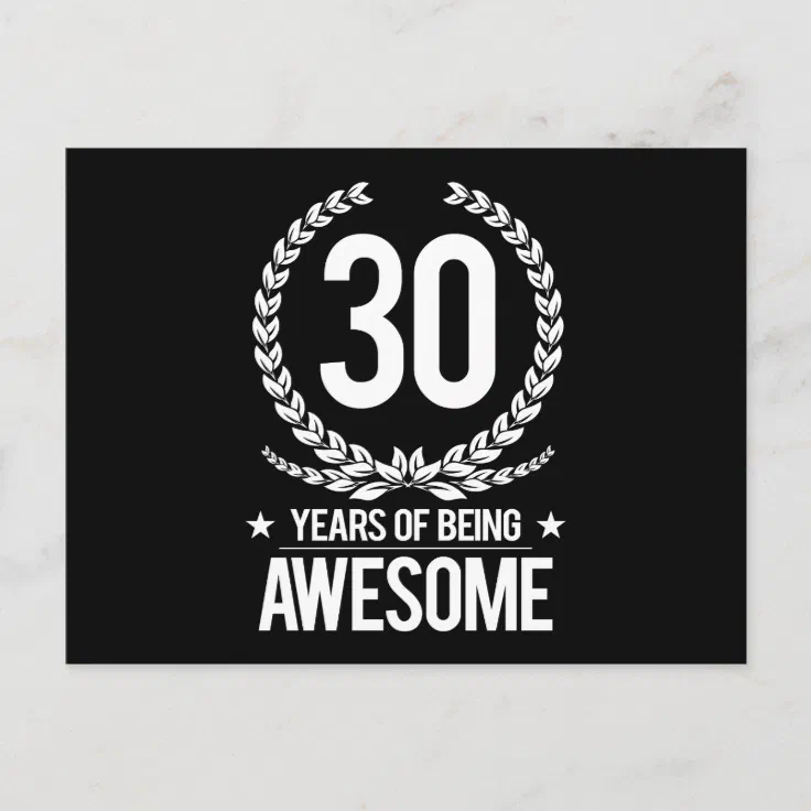 30th Birthday (30 Years Of Being Awesome) Postcard | Zazzle