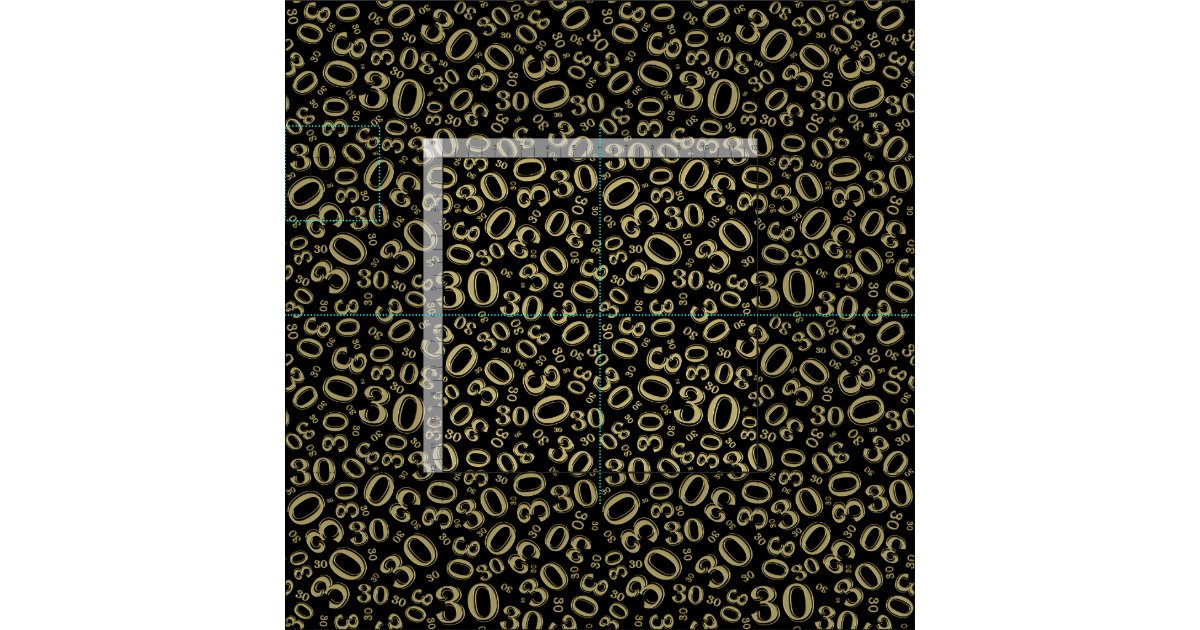 30th Birthday Black/Gold Random Number Pattern Fabric | Zazzle